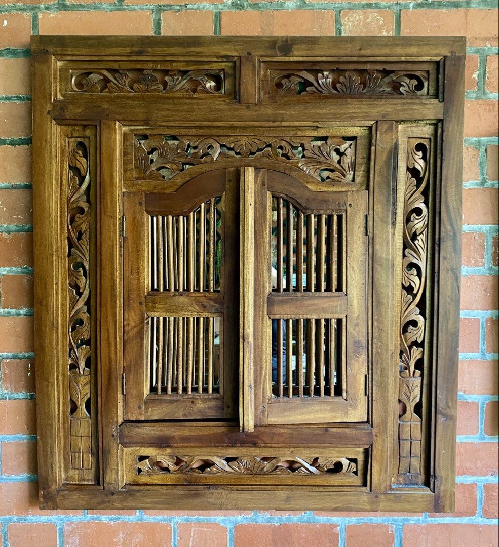 Antique Wooden Window Frame Mirror with Shutters, Furniture & Home ...