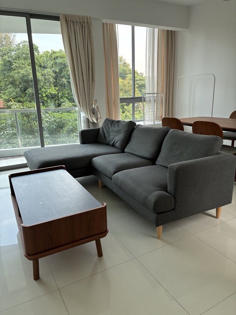 Dark Grey L-Shaped Sectional Sofa with Chaise, Furniture & Home Living ...