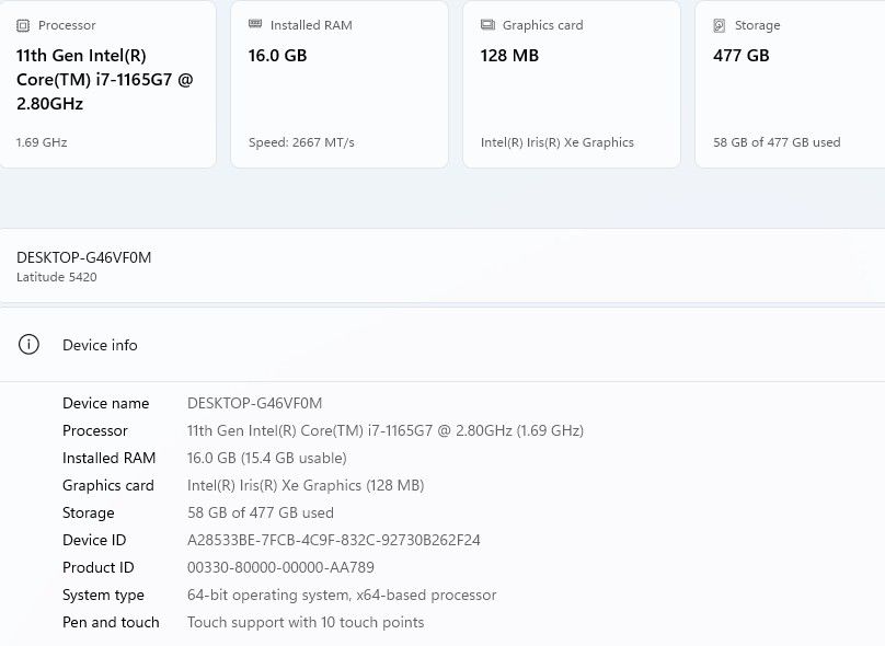 Dell i7 11th Gen 16GB RAM 512GB SSD Iris Xe Graphics Latitude 5420 ...