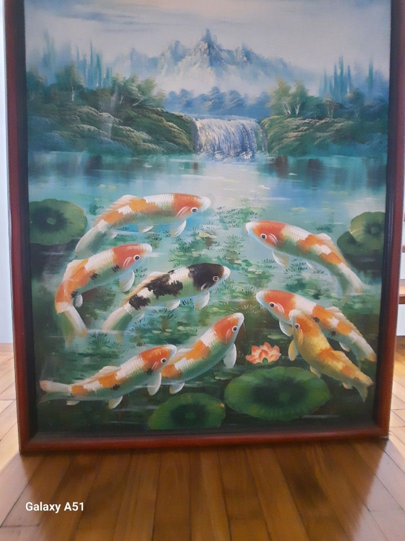 Framed Koi Fish Painting with Landscape, Furniture & Home Living, Home ...