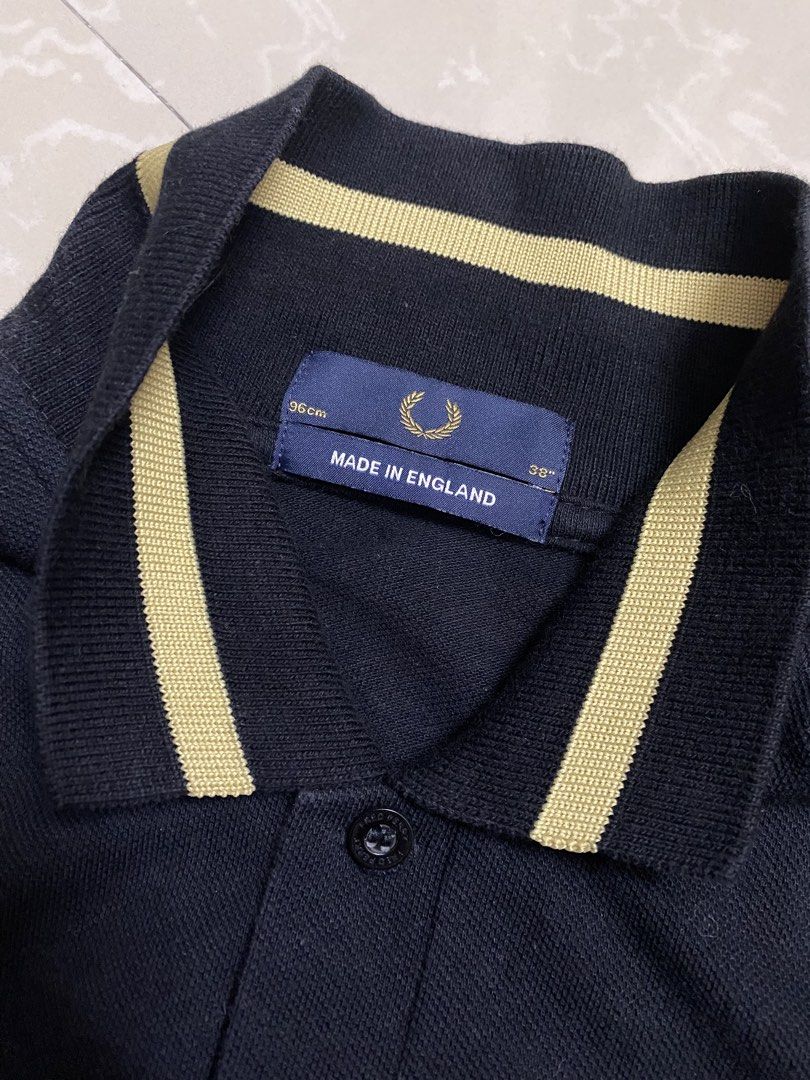 Fred Perry Made in England Polo Shirt Navy Yellow, Men's Fashion, Tops ...