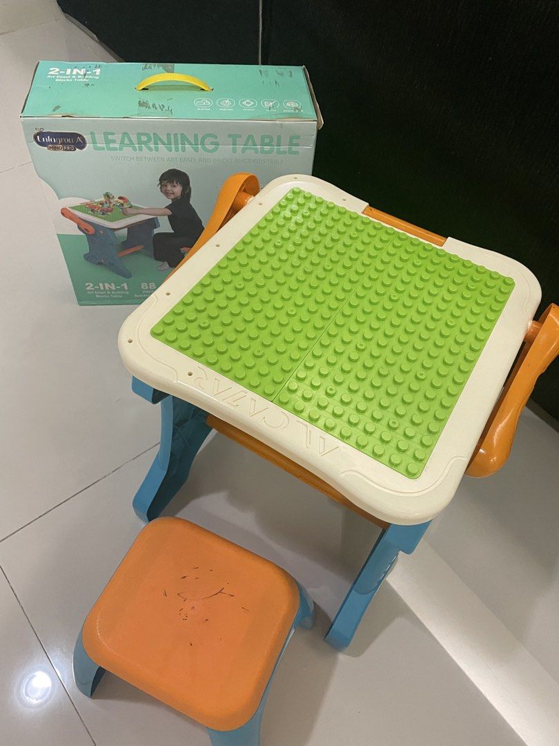 Lego-Compatible 2-in-1 Learning Table with Stool, Hobbies & Toys, Toys ...