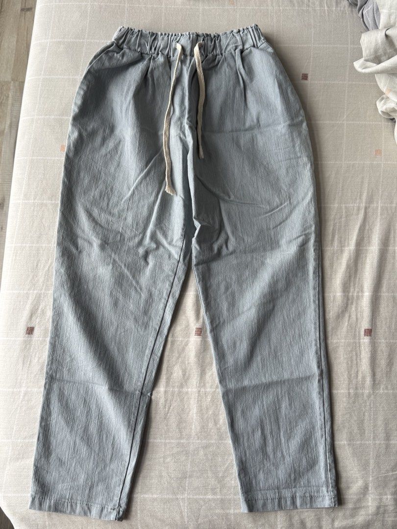 Light Blue Linen Blend Drawstring Pants, Women's Fashion, Bottoms ...