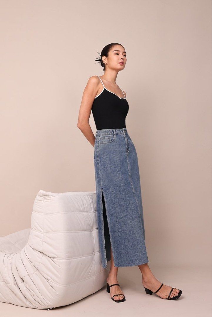 Lovet SIDELINE DENIM SLIT MAXI SKIRT - REGULAR (DARK WASHED), Women's ...