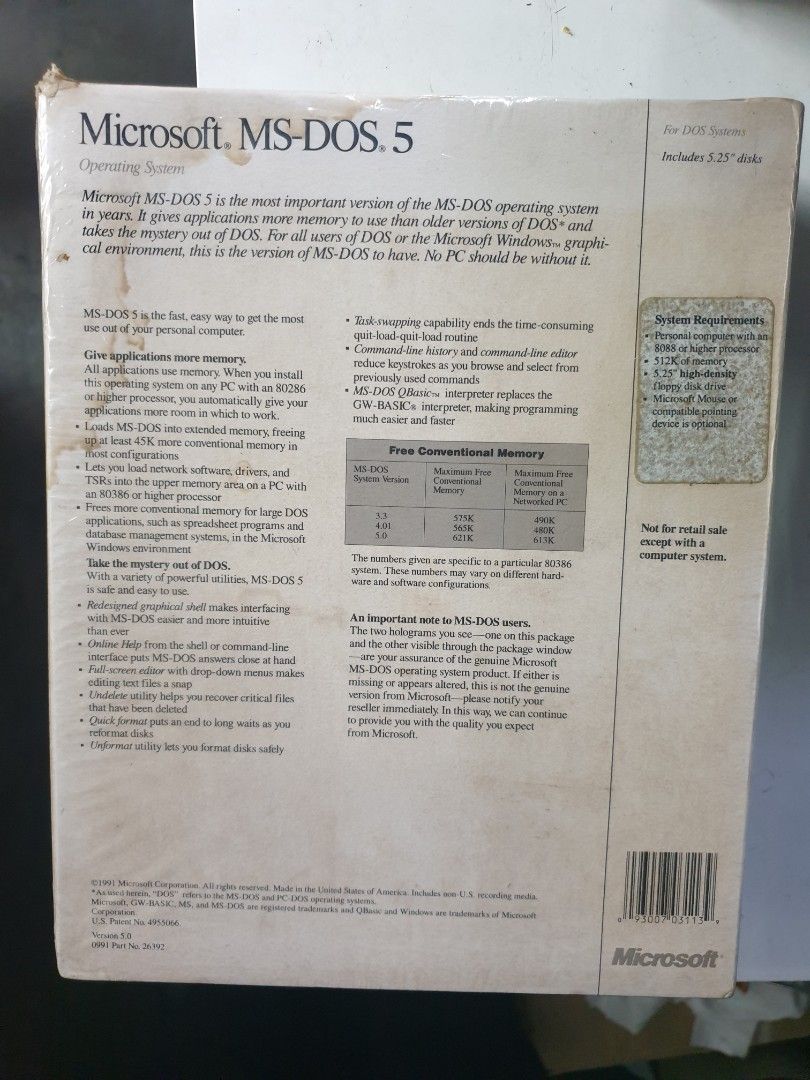 Microsoft MS-DOS 5 Operating System Software - Sealed Box, Computers ...