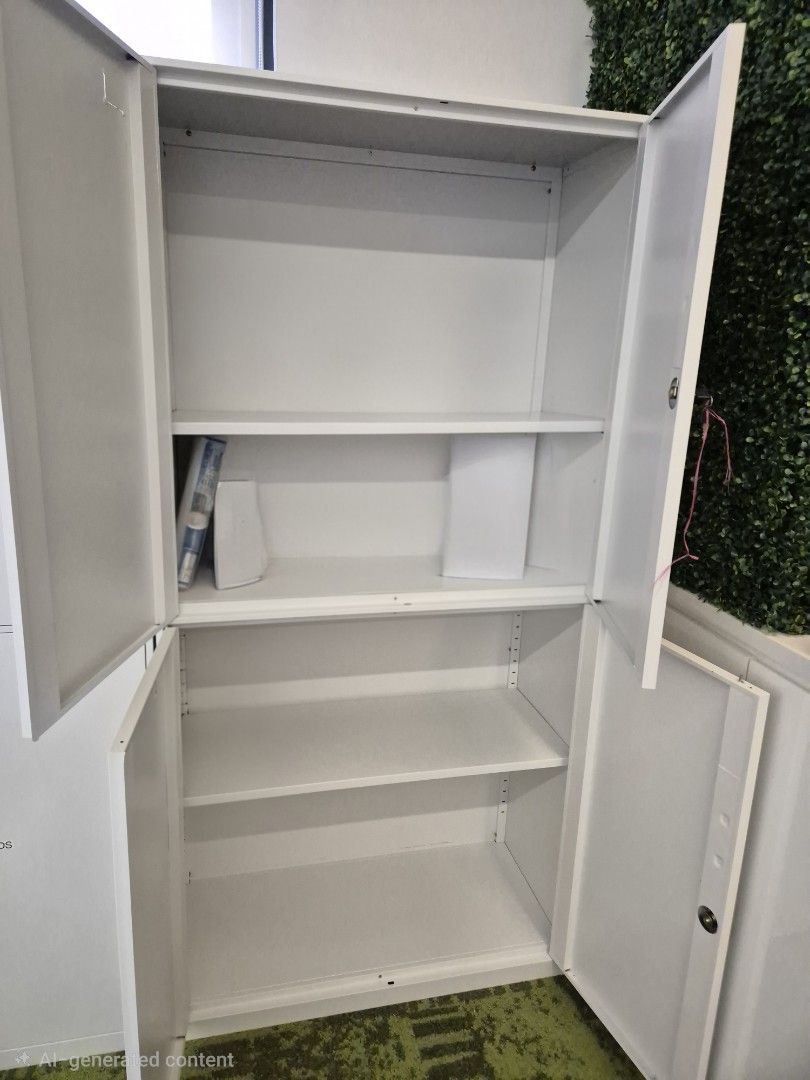 White Metal Storage Cabinet with Lockable Doors, Furniture & Home ...