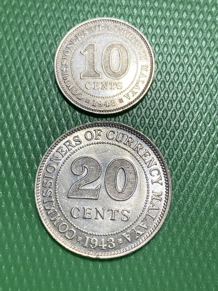 1943 WW2 Malaya 10/20 Cents Silver coins, Hobbies & Toys, Memorabilia ...