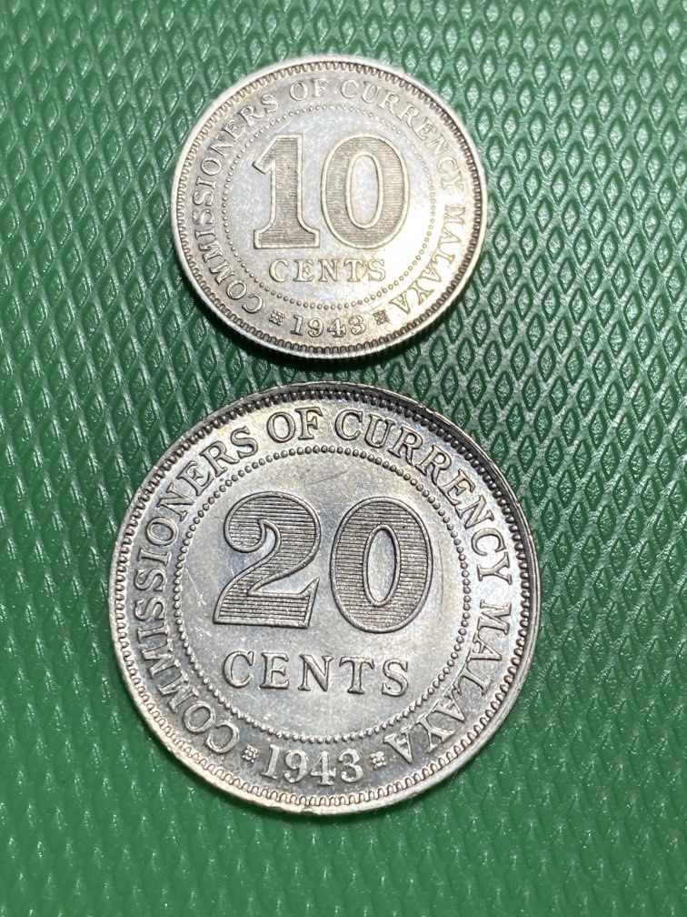 1943 WW2 Malaya 10/20 Cents Silver coins, Hobbies & Toys, Memorabilia ...