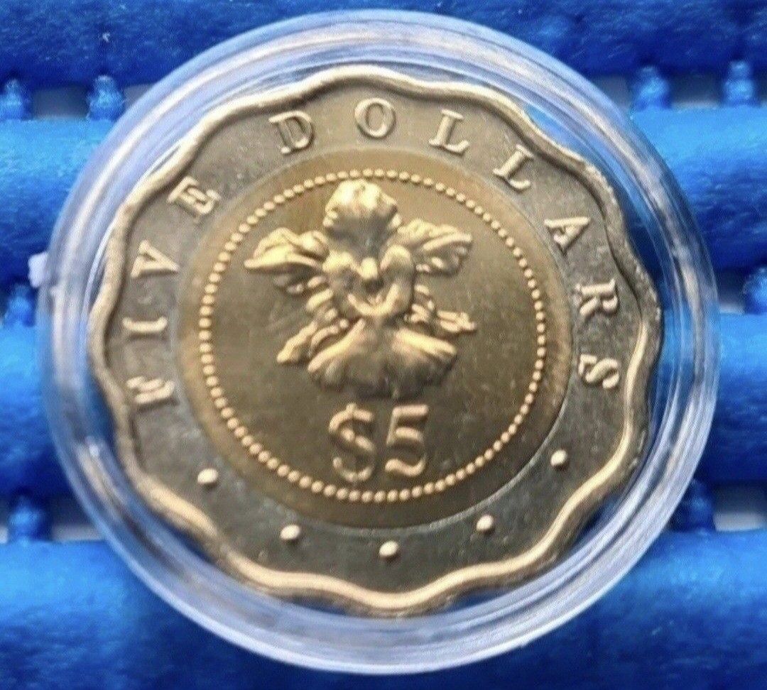 1992 Singapore Vanda Miss Joaquim $5 Scalloped Shaped Bimetallic Coin ...