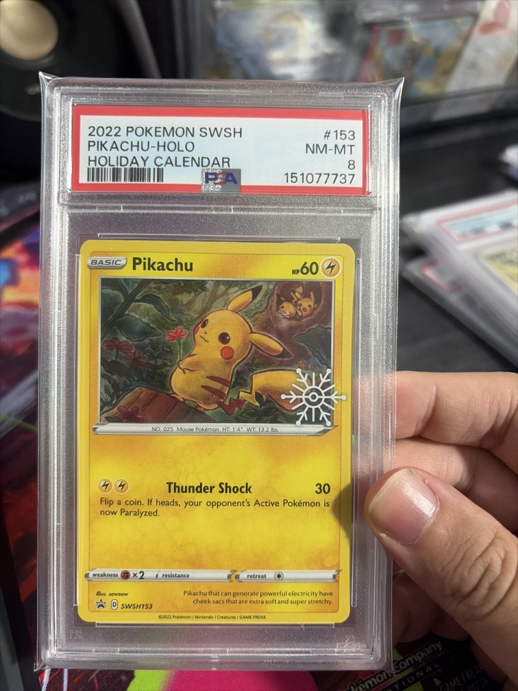 2022 Pikachu Holiday SWSH153 PSA 8, Hobbies & Toys, Toys & Games on ...