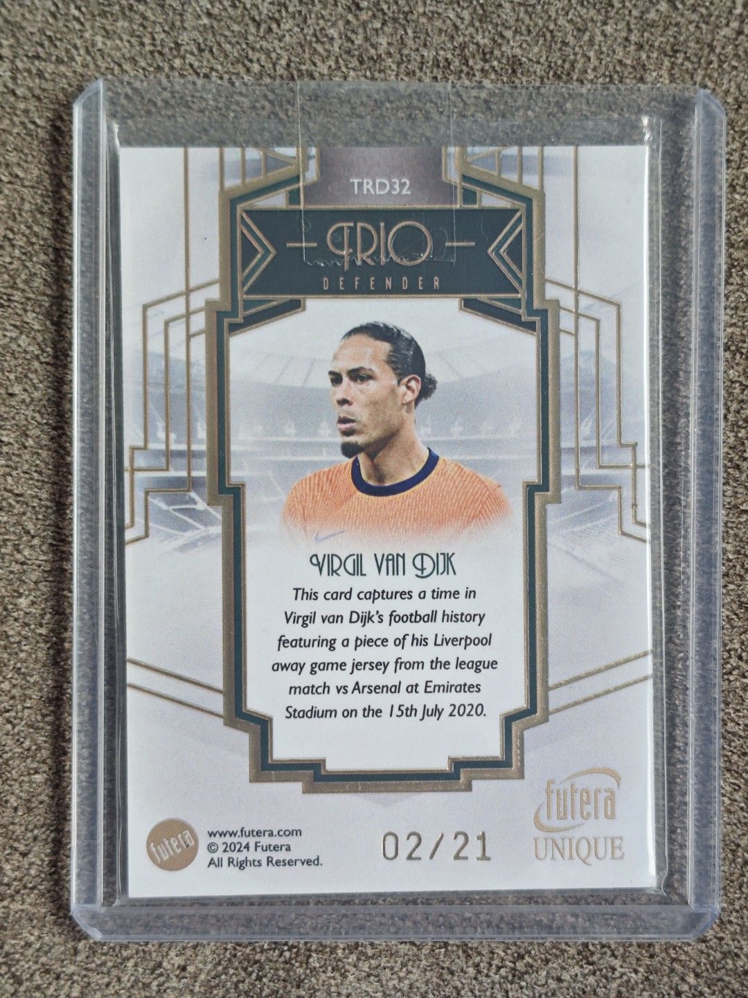 *2024 Topps, Futera Unique Trio Virgil van Dijk Game Worn Liverpool ...