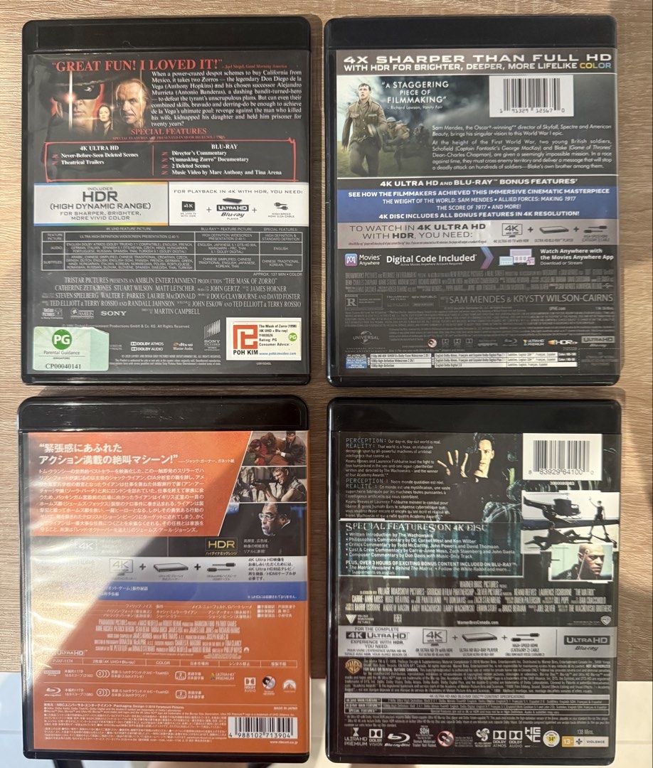 4K UHD Blu-ray Movies: Zorro, 1917, Patriot Games, Matrix, Hobbies ...