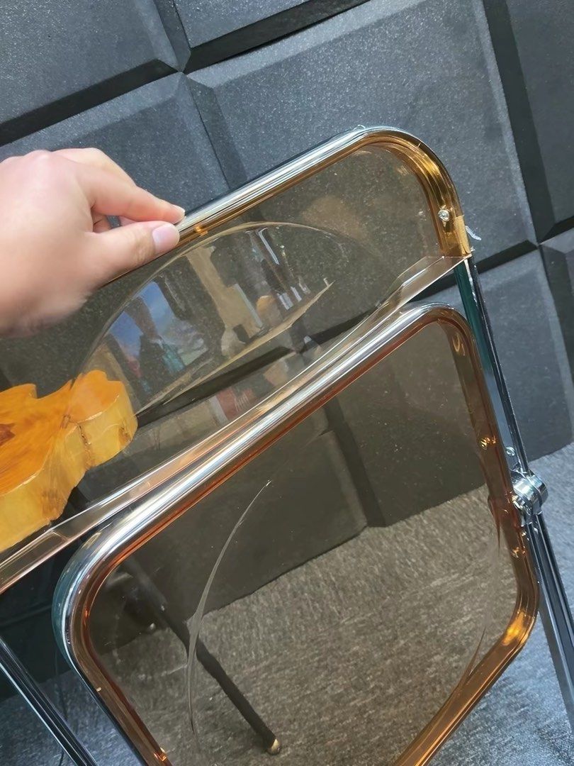 拍照凳子 透明椅子 Transparent Amber Ikea Folding Chair with Chrome Frame, 女裝 ...