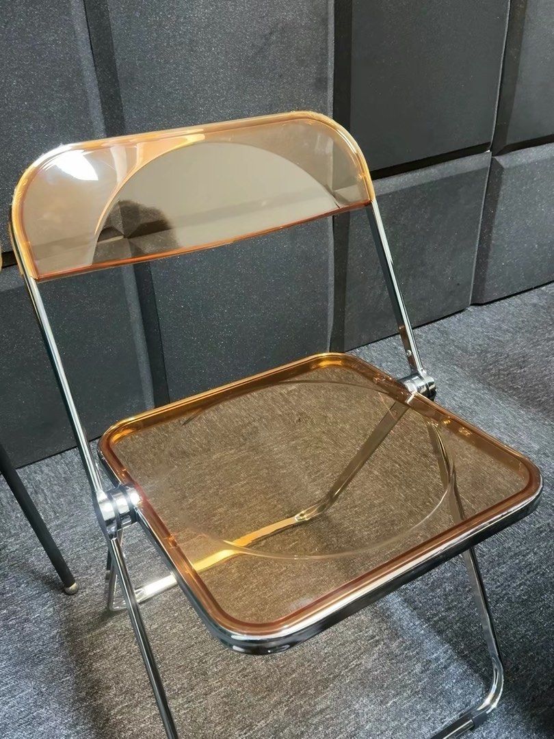 拍照凳子 透明椅子 Transparent Amber Ikea Folding Chair with Chrome Frame, 女裝 ...