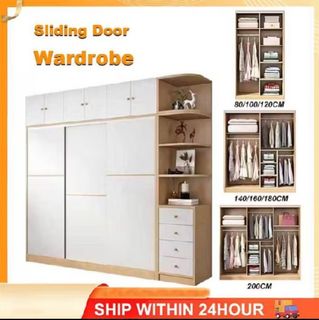 Sliding Door Wardrobe with Shelves and Drawer, Furniture & Home Living ...