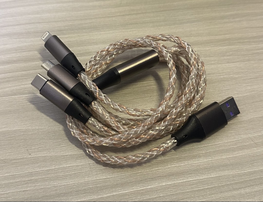 (大量)3合1充電線 3-in-1 Braided Charging Cable with USB-A, USB-C, and ...
