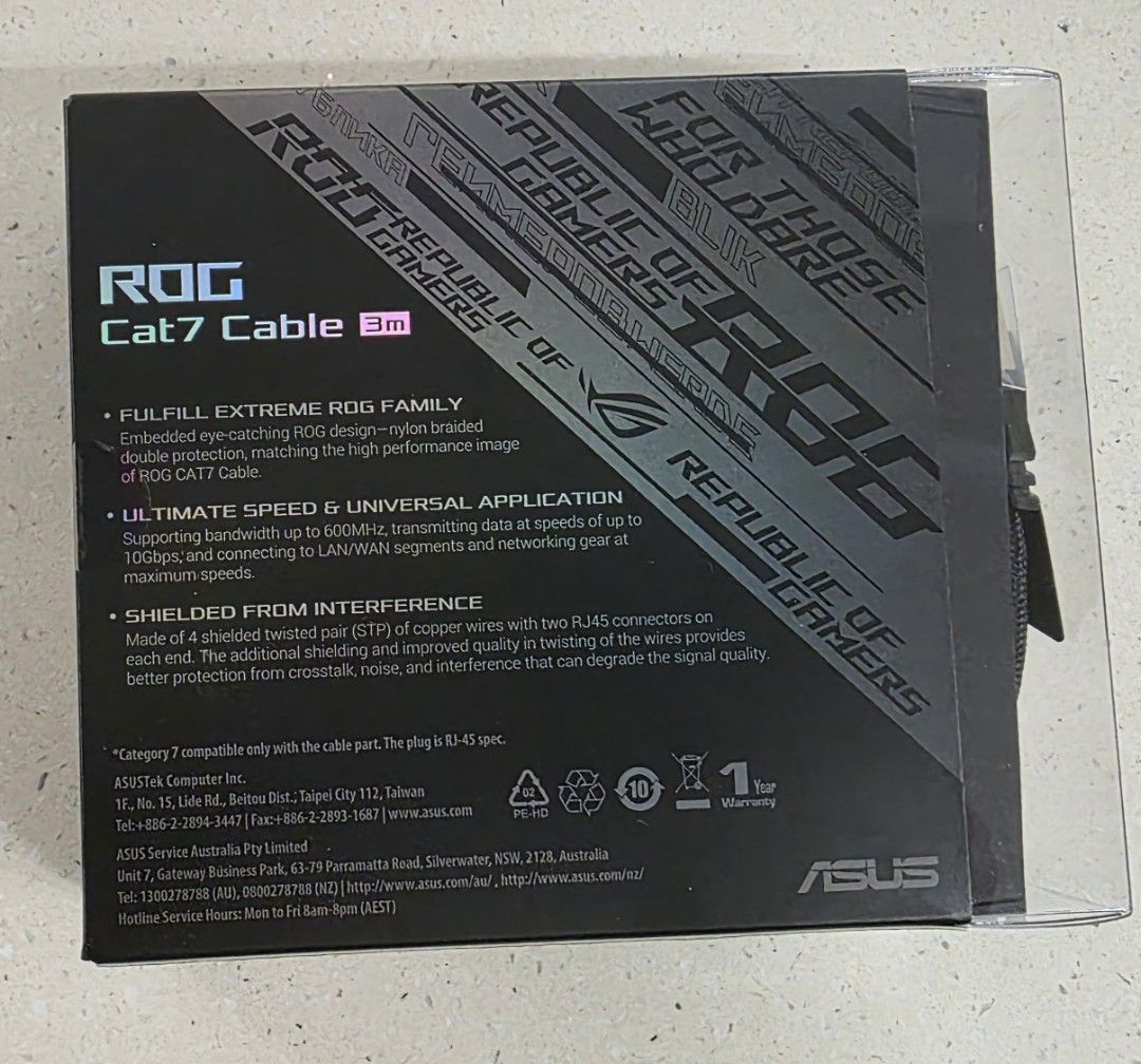 ASUS ROG Cat7 Ethernet Cable 3m, Computers & Tech, Parts & Accessories ...