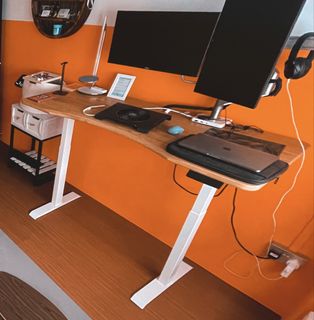 Oak & White Electric Standing Desk with Memory Height, Furniture & Home ...