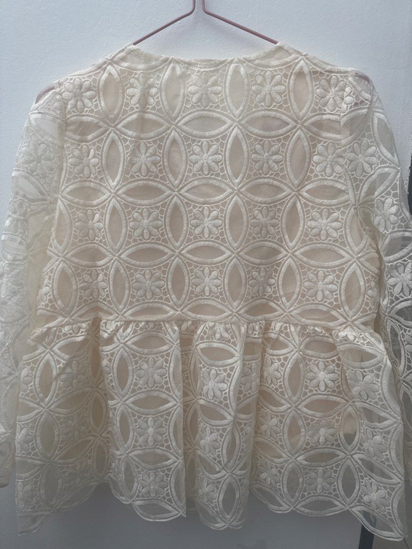 Grace & Chili Cream Lace Overlay Blouse Size S, Women's Fashion, Tops ...