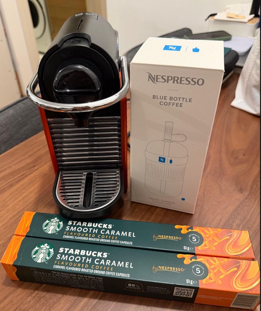 Nespresso Pixie (Red) + Starbucks Smooth Caramel x20 + Nespresso Blue ...
