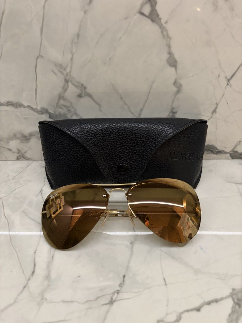 Ray-Ban Aviator Sunglasses Gold Frame Mirrored Lenses - Authentic ...