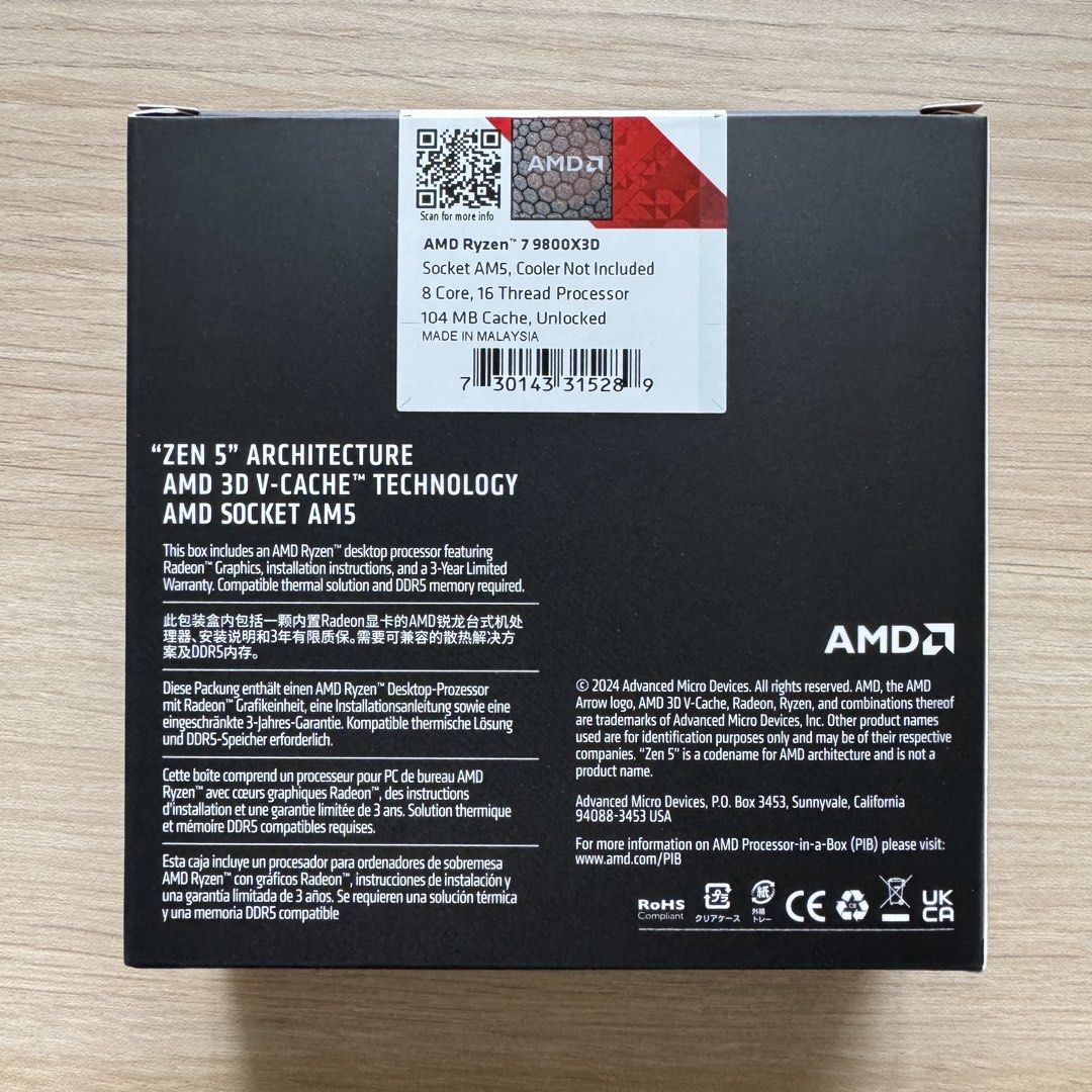 AMD Ryzen 7 9800X3D CPU Processor - Brand New, Computers & Tech, Parts ...