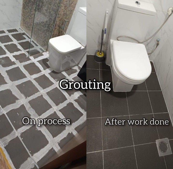 Epoxy grouting | Toilet wall & floor Regrouting | Living room floor ...
