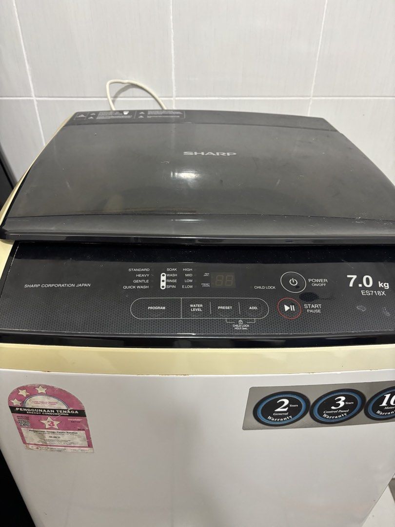 Sharp 7.0kg Top Load Washing Machine ES718X, TV & Home Appliances ...