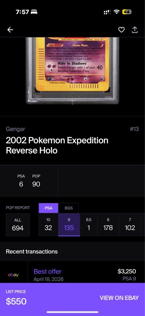 2002 Pokemon Expedition Gengar Rev Foil PSA 9 #13 pop 135, Hobbies ...