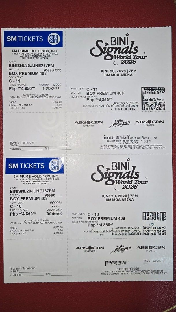 (2) BINI Signals World Tour 2026 Tickets (DAY 1), Tickets & Vouchers ...