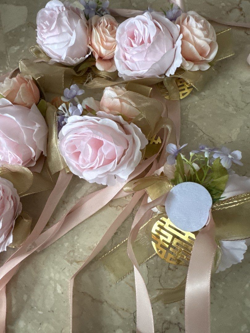 6 Pink and Peach Rose Ribbon for Wedding door handle flowers /Wrist ...