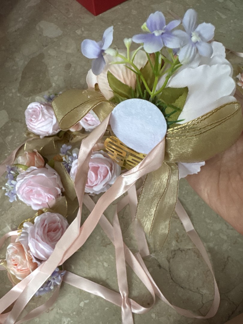 6 Pink and Peach Rose Ribbon for Wedding door handle flowers /Wrist ...