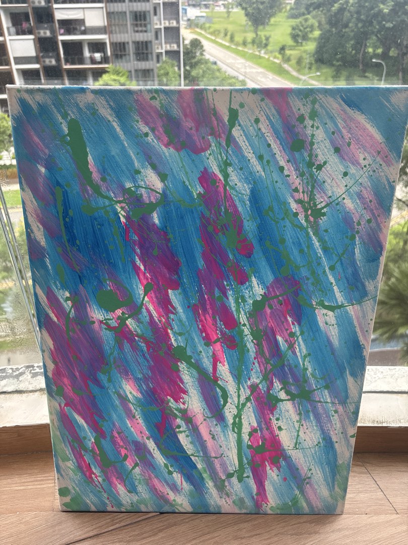 Abstract Canvas Painting - Blue, Pink, Green, Hobbies & Toys, Art ...
