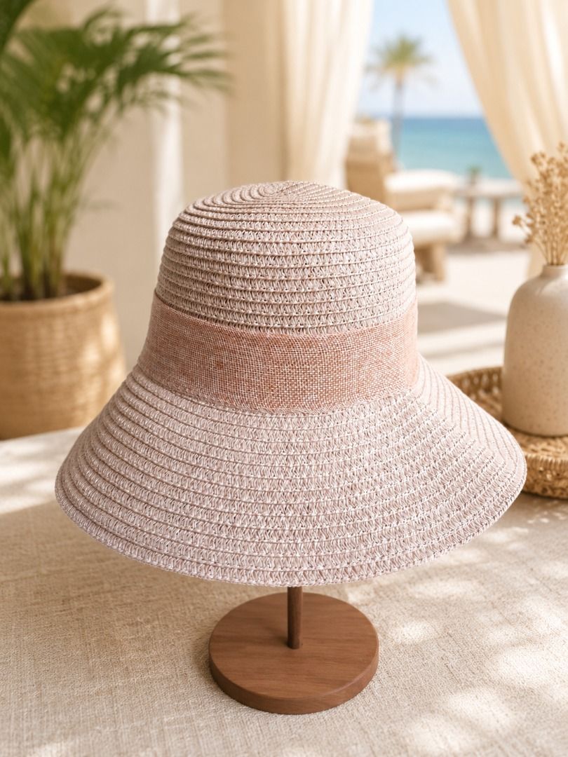 Beautiful Blush Pink Woven Sun Hat - H00012, Women's Fashion, Watches ...