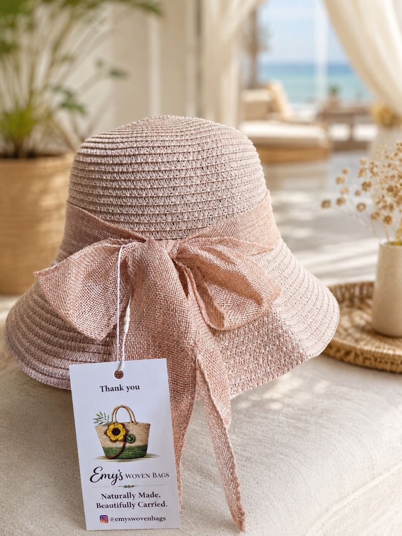 Beautiful Blush Pink Woven Sun Hat - H00012, Women's Fashion, Watches ...