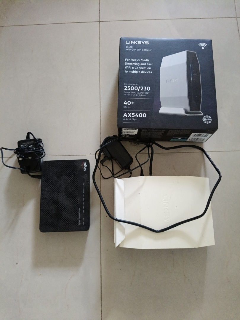 Linksys AX5400 WiFi 6 Router E9450 with Singtel Optical Network Router ...