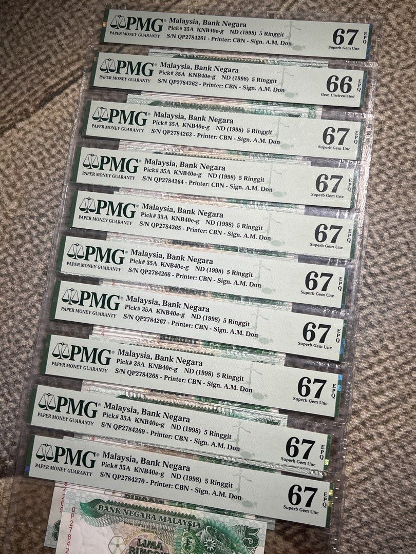 10 pcs Malaysia Bank Negara 5 Ringgit Banknotes PMG Graded, Hobbies ...