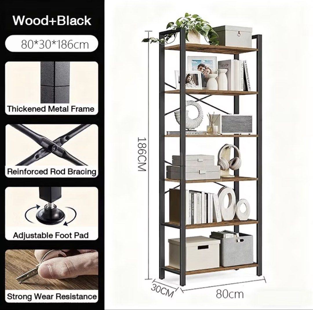 6-Tier Bookshelf Bookcase Shelf Storage Rack Organizer Rack Shelves ...