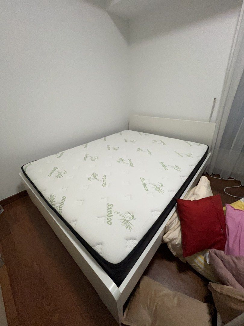 Mattress with White Bed Frame, Furniture & Home Living, Furniture, Bed ...