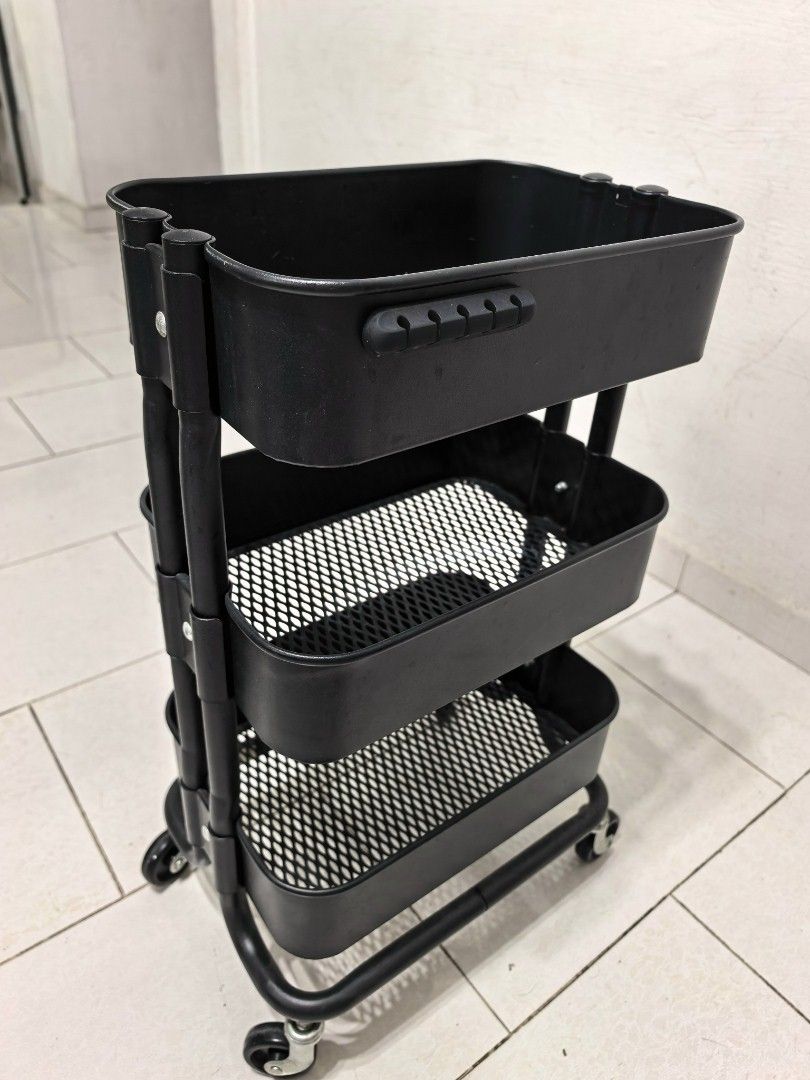 Black 3-Tier Rolling Storage Cart with Wheels, Furniture & Home Living ...