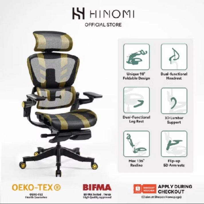 HINOMI Ergonomic Office Chair with Leg Rest, Furniture & Home Living ...