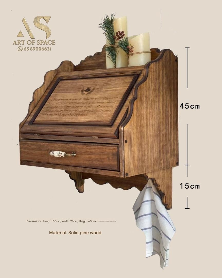 RetroStyle - Solid Wood Wall - Mounted Folding Table Cabinet Storage B ...