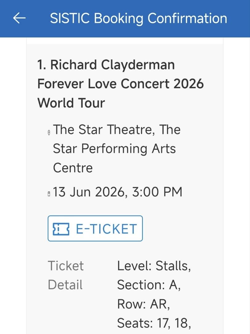 Richard Clayderman Forever Love Concert 2026 World Tour Ticket, Tickets ...