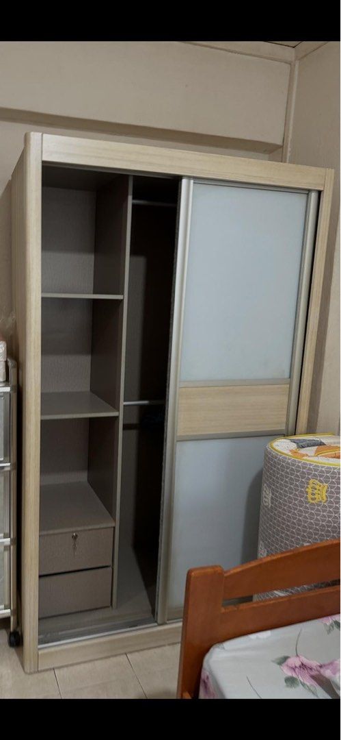 Sliding Door Wardrobe with Shelves and Drawer, Furniture & Home Living ...
