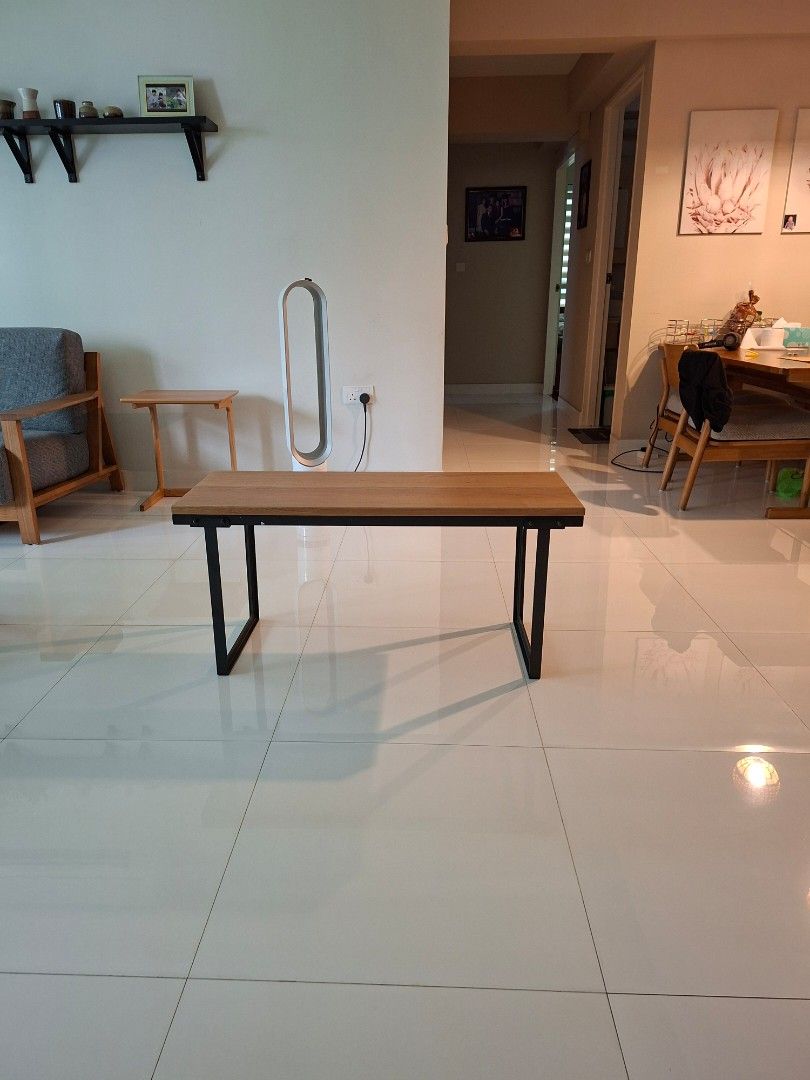 Wooden Desk with Black Metal Frame, Furniture & Home Living, Furniture ...