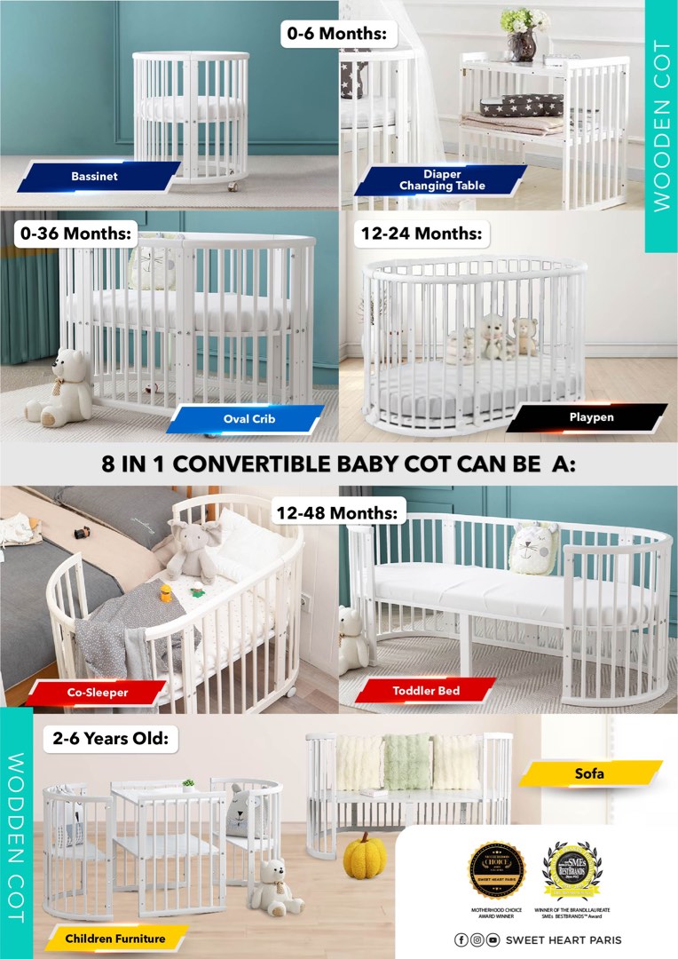 Chilux Convertible Baby Cot, Babies & Kids, Baby Nursery & Kids ...