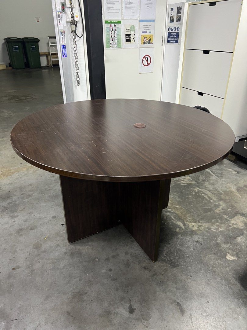Dark Wood Round Conference Table, Furniture & Home Living, Furniture ...