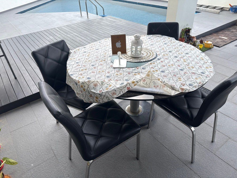 Round Dining Table with marble base and built-in lady susan, Furniture ...