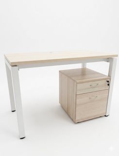Wooden Top Desk with White Metal Legs, Furniture & Home Living ...