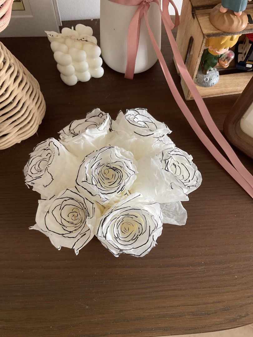 Preserved White Roses in Black lining with 'For You' arrangement ...